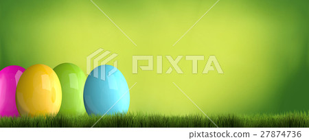 colored easter eggs 3d render green grass - Stock Illustration ...
