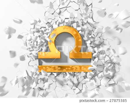 golden libra symbol hitting to wall and flying - Stock Illustration ...