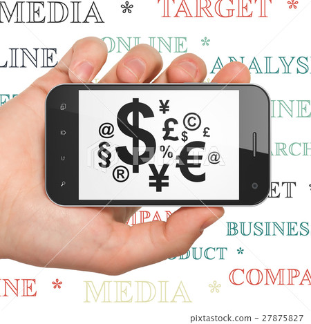 Advertising concept: Hand Holding Smartphone with - Stock Illustration ...