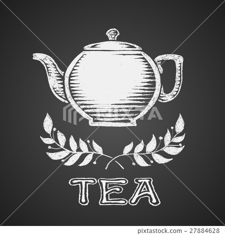 Teapot drawn on chalkboard with Tea lettering - Stock Illustration ...