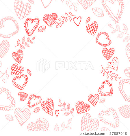 Doodle hearts frame. Happy valentines day card - Stock Illustration ...
