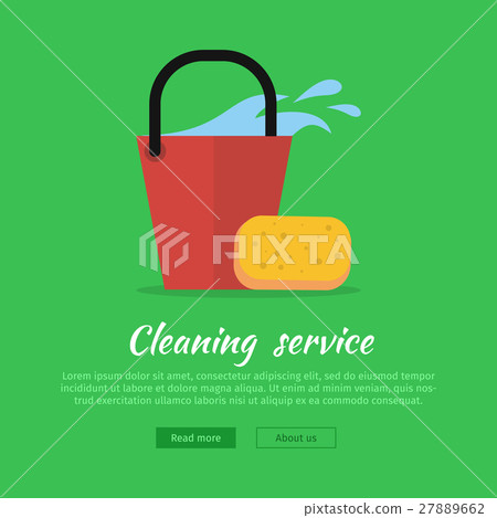 Cleaning Web Banner. Bucket with Water and Sponge - Stock Illustration ...