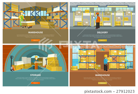 Warehouse, Storage and Delivery Banners - Stock Illustration [27912023 ...