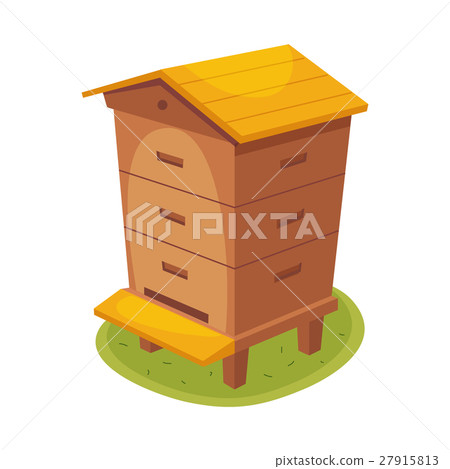 Manmade Wooden Farm Beehive Cartoon Illustration - Stock Illustration ...