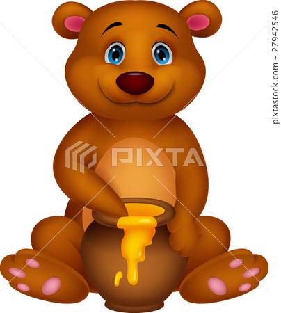 Cute bear cartoon with honey - Stock Illustration [27942546] - PIXTA