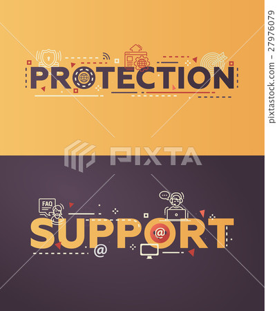 Modern flat design Protection, Support lettering - Stock Illustration ...