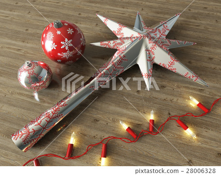 Silver star and Christmas decoration and red light - Stock Illustration ...