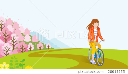 Women who are cycling Women in spring Spring - Stock Illustration ...