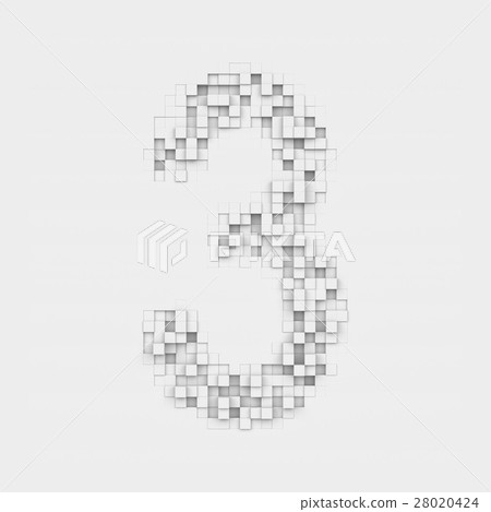 Rendering number 3 made up of white square uneven - Stock Illustration ...