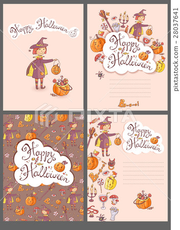 Hand drawn doodle halloween greeting cards wit - Stock Illustration ...