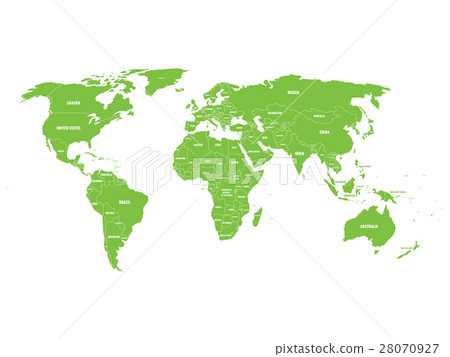 Green political World map with country borders and - Stock Illustration ...