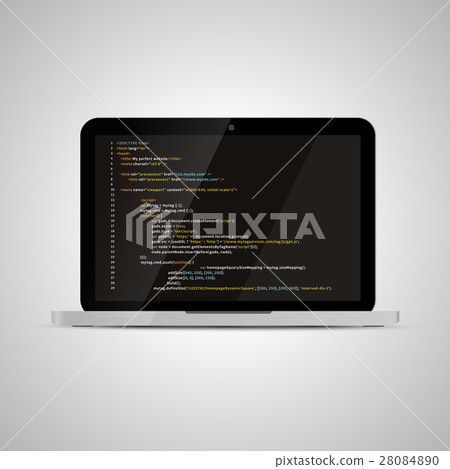 Realistic glossy laptop with website HTML code - Stock Illustration ...