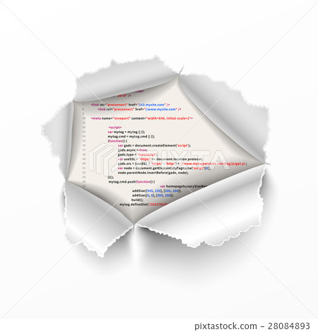 Torn hole in sheet on complicated program code - Stock Illustration ...