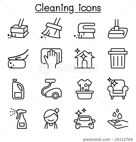 Cleaning & Hygiene icon set in thin line style - Stock Illustration ...