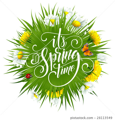 Spring Hand Lettering on background with flowers - Stock Illustration ...