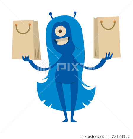 Cartoon cute monster shopping vector character - Stock Illustration ...