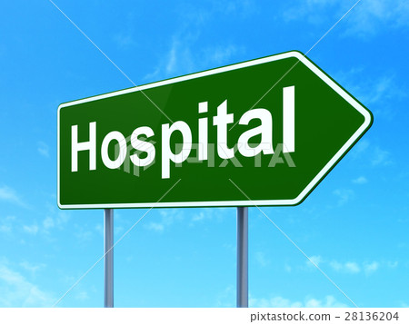Health concept: Hospital on road sign background - Stock Illustration ...
