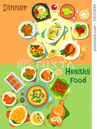 Main dishes for lunch and dinner icon set - Stock Illustration ...
