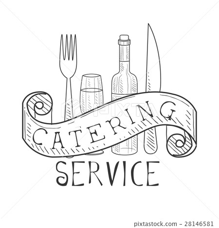 Best Catering Service Hand Drawn Black And White - Stock Illustration ...
