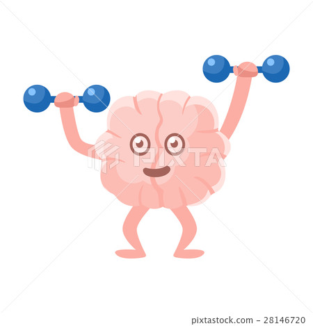 Humanized Brain Working Out In Gym With Dumbbells - Stock Illustration ...