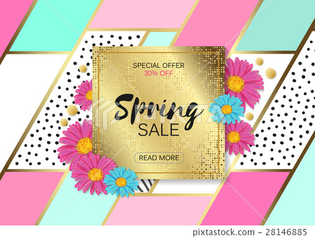 Spring Sale Design with Colorful Flowers, Vines - Stock Illustration ...