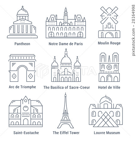 Set Vector Flat Line Icons Paris Architecture - Stock Illustration ...
