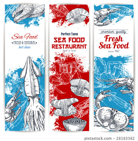 Vector banners set of fresh seafood and fish food - Stock Illustration ...