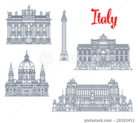 Famous buildings Italy architecture vector icons - Stock Illustration ...