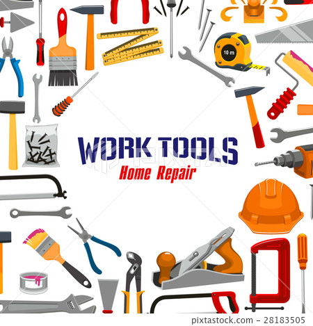 Work tools and repair instruments vector poster - Stock Illustration ...