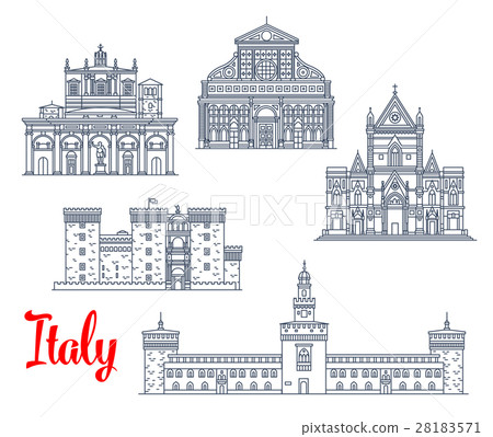 Italy historic buildings architecture vector icons - Stock Illustration ...