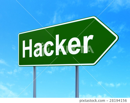 Safety concept: Hacker on road sign background - Stock Illustration ...