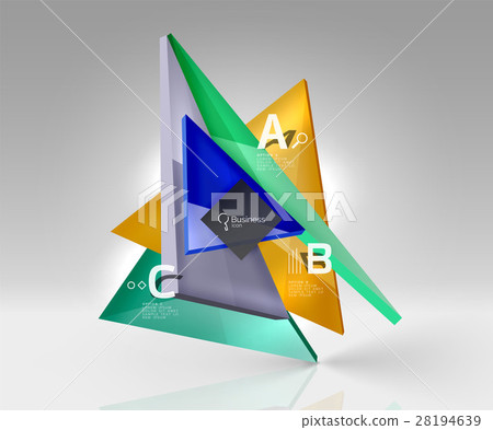 Colorful glossy glass triangle on empty 3d space - Stock Illustration ...