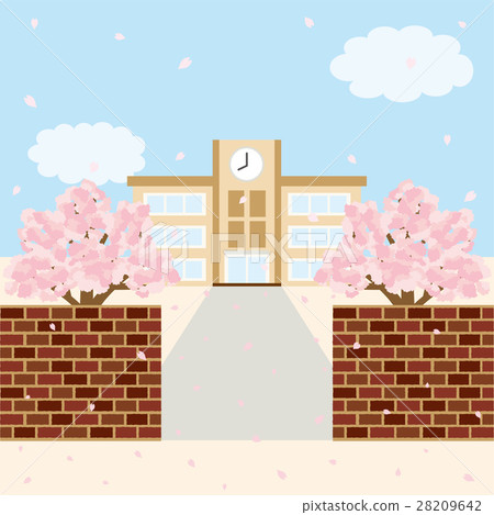 Spring school (with sky) - Stock Illustration [28209642] - PIXTA