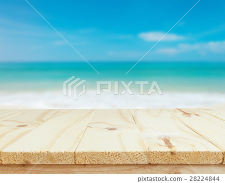 wooden table and sea landscape background. - Stock Illustration ...