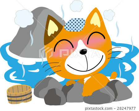 Cat entering a hot spring - Stock Illustration [28247977] - PIXTA