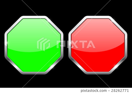 Octagon icons. Green and red icons with chrome - Stock Illustration ...