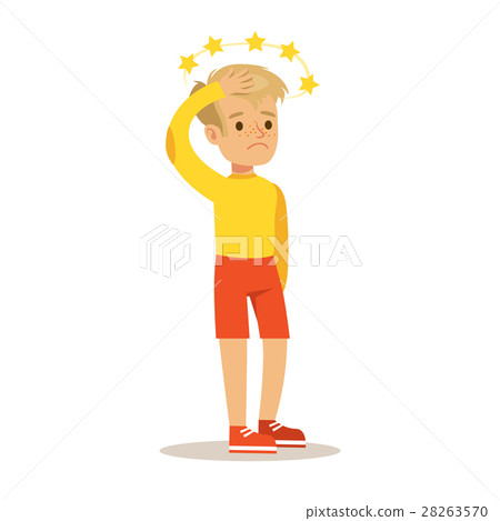 Sick Kid With Concussion And Stars Before Eyes - Stock Illustration ...