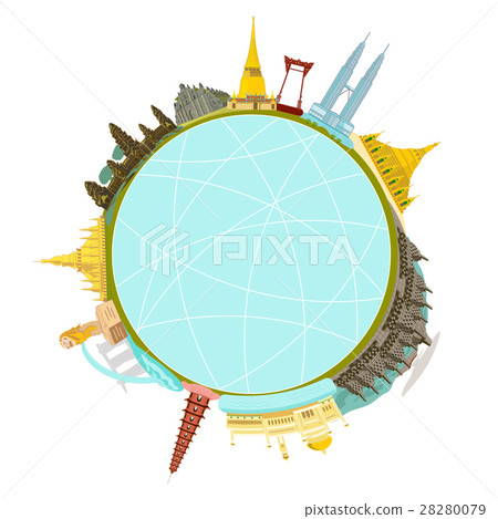 ASEAN landmark buildings circle - Stock Illustration [28280079] - PIXTA