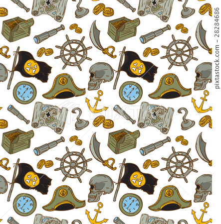 Hand drawn seamless pirate pattern. - Stock Illustration [28284686] - PIXTA