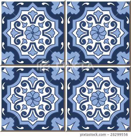 Ceramic tile pattern blue tone round cross flower - Stock Illustration ...