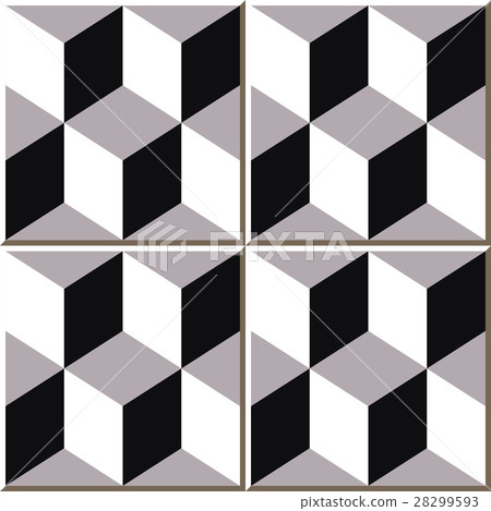 Ceramic tile pattern of vintage black white cubic - Stock Illustration ...