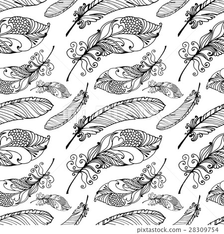 Hand Drawn Seamless Plumage Pattern - Stock Illustration [28309754] - PIXTA