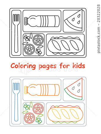 Coloring pages for kids with lunch tray - Stock Illustration [28322028 ...