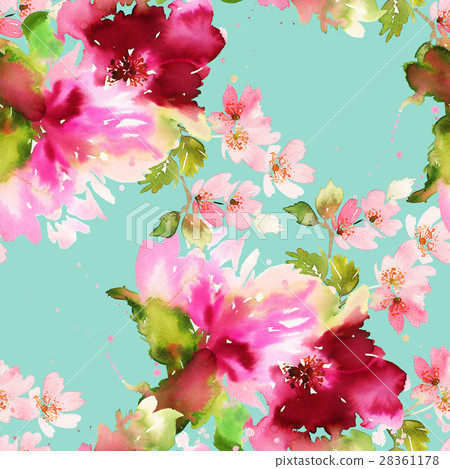 Seamless summer pattern with watercolor flowers - Stock Illustration ...