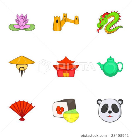 Stay in China icons set, cartoon style - Stock Illustration [28408941 ...