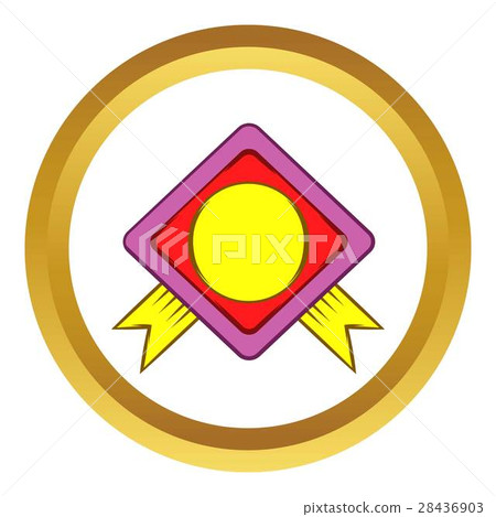 Color badge with yellow ribbons vector icon - Stock Illustration ...