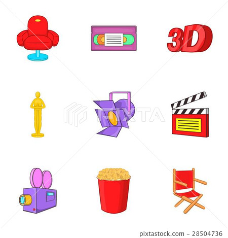 Watching movie icons set, cartoon style - Stock Illustration [28504736 ...