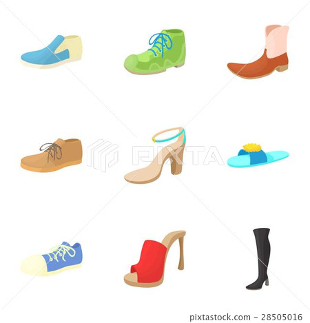 Kind of shoes icons set, cartoon style - Stock Illustration [28505016 ...