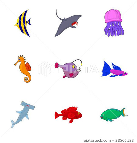 Ocean fish icons set, cartoon style - Stock Illustration [28505188] - PIXTA