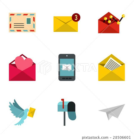 Communication via internet icons set, flat style - Stock Illustration ...